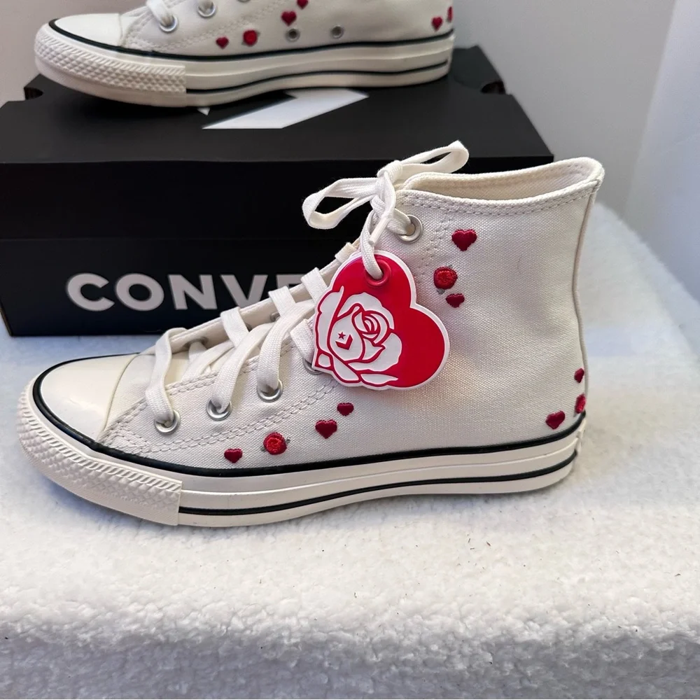 Converse | Shoes | Converse Womens White Hightops With Red Floral ...